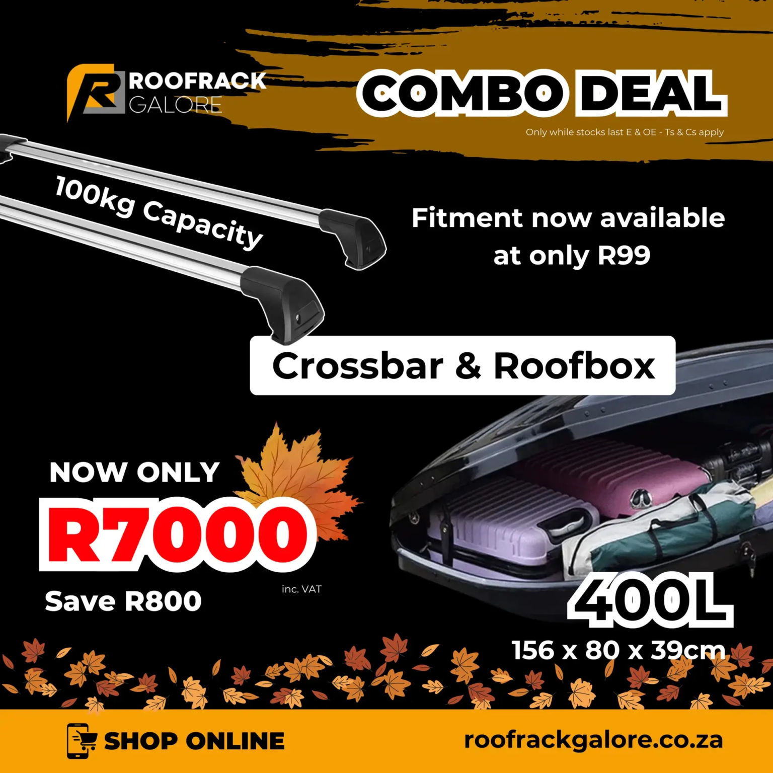 COMBO DEAL: Roof Box (400L) & Crossbars - Roof Rack Galore